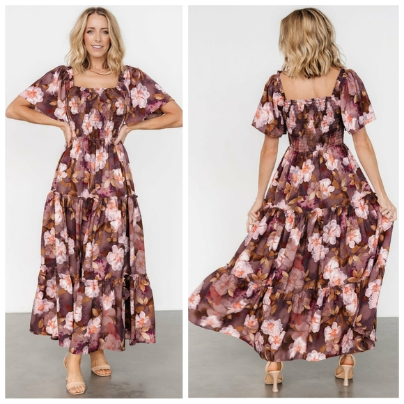 Baltic Born | Dresses | Baltic Born Southampton Brown Floral Smocked ...